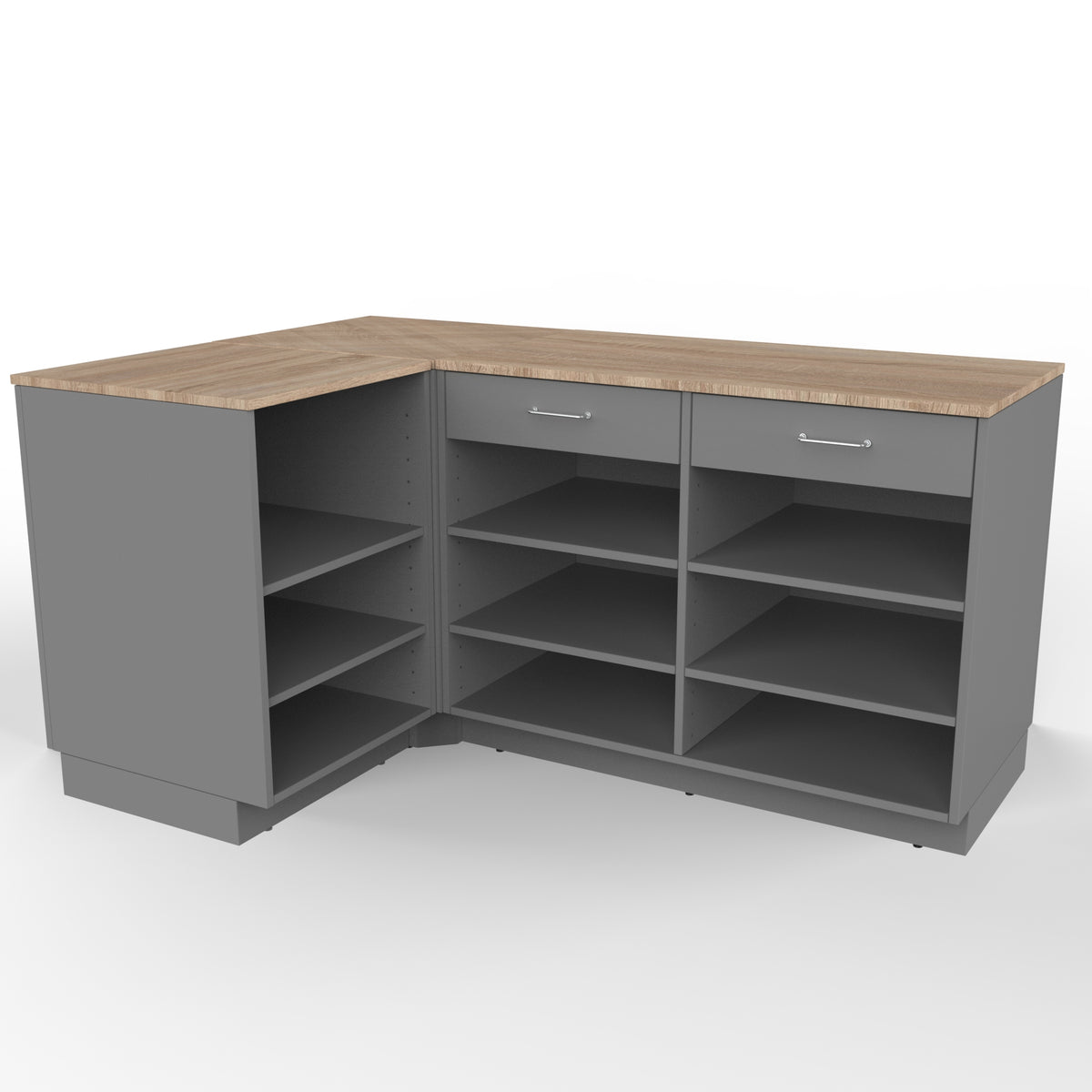Retail Counter L-shape, Graphite/Oak (180x120) – Tradewalls
